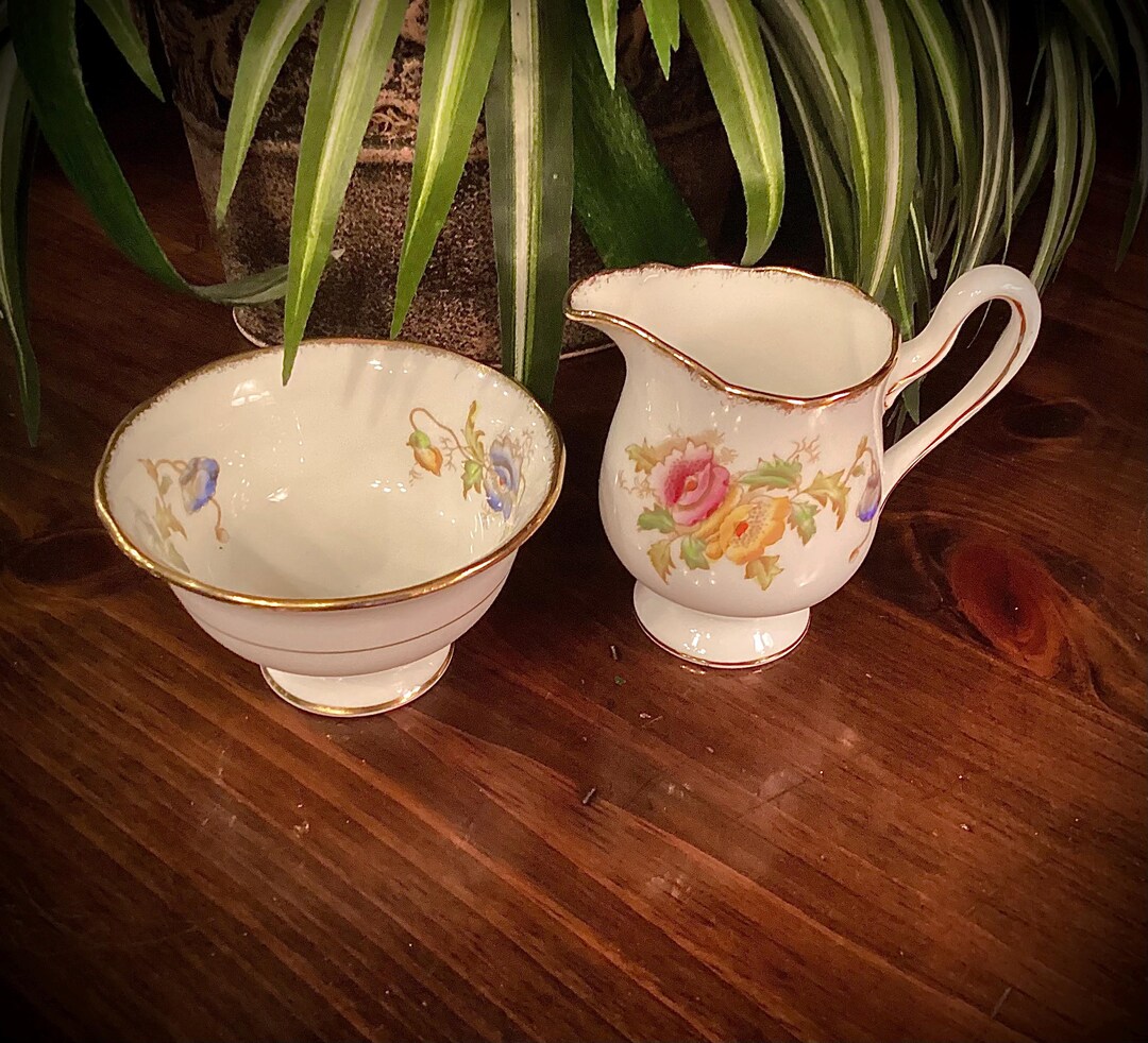 Royal Albert Creamer & Sugar Pink Roses 2583 Pink Yellow Roses 1940 ...