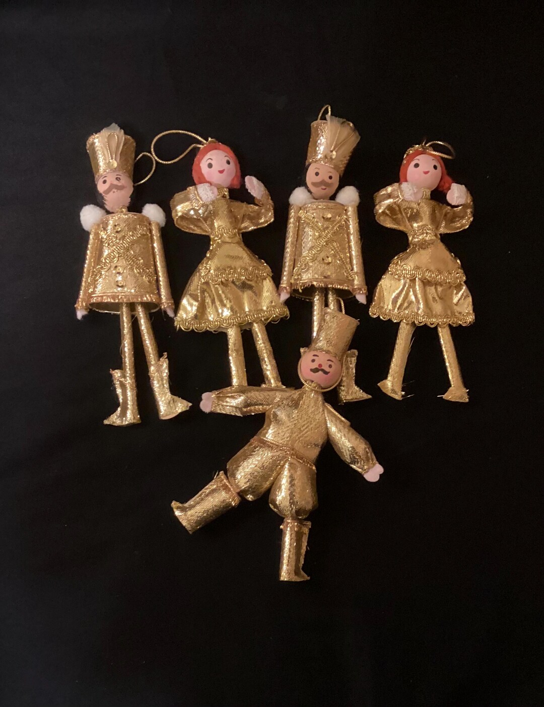 5 Mr Christmas Gold Lame Ornaments 1968-1969 Made in Japan Soldiers ...