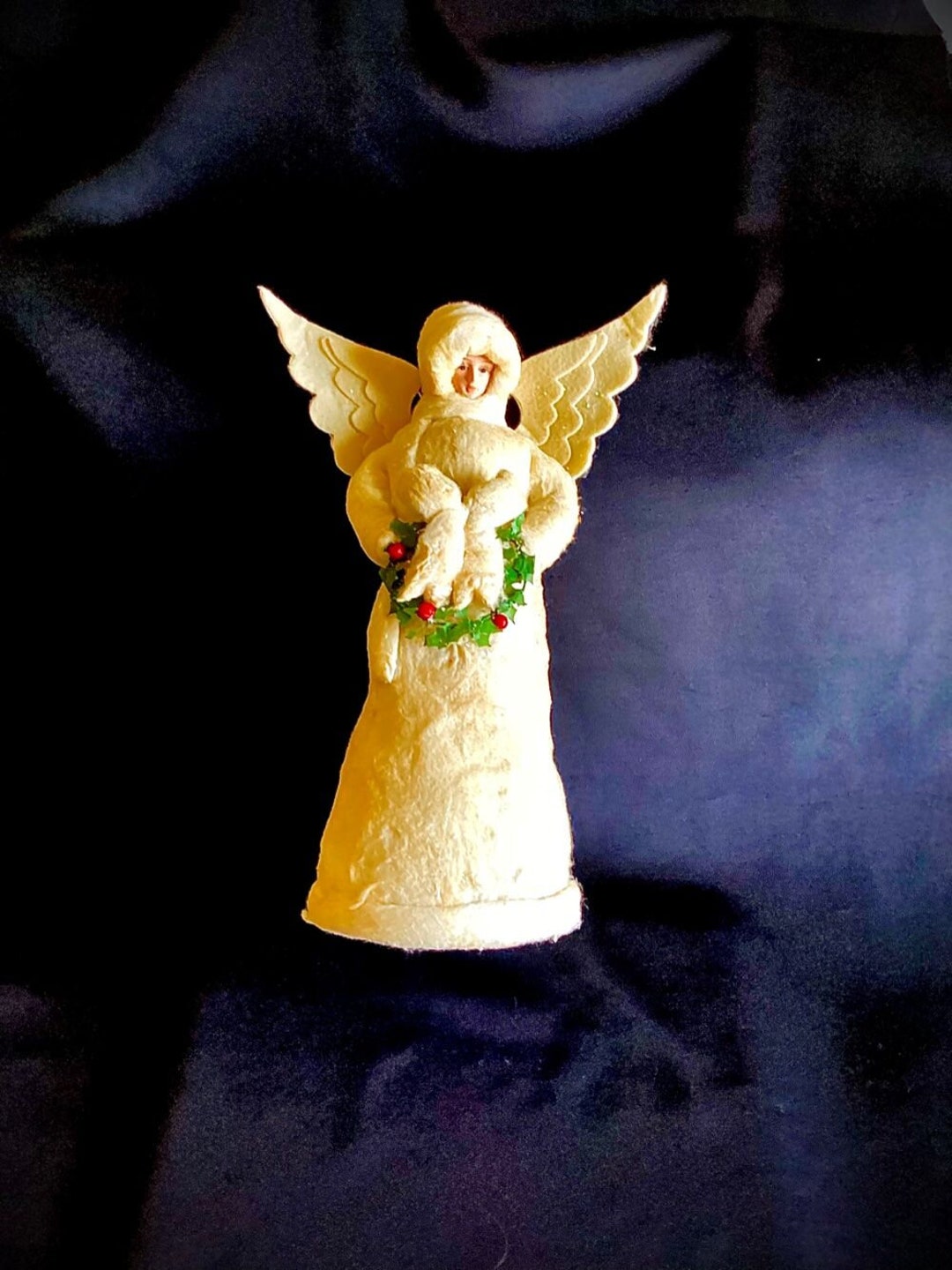 Vintage Cotton Batting Victorian Style Angel With Green Holly Wreath ...