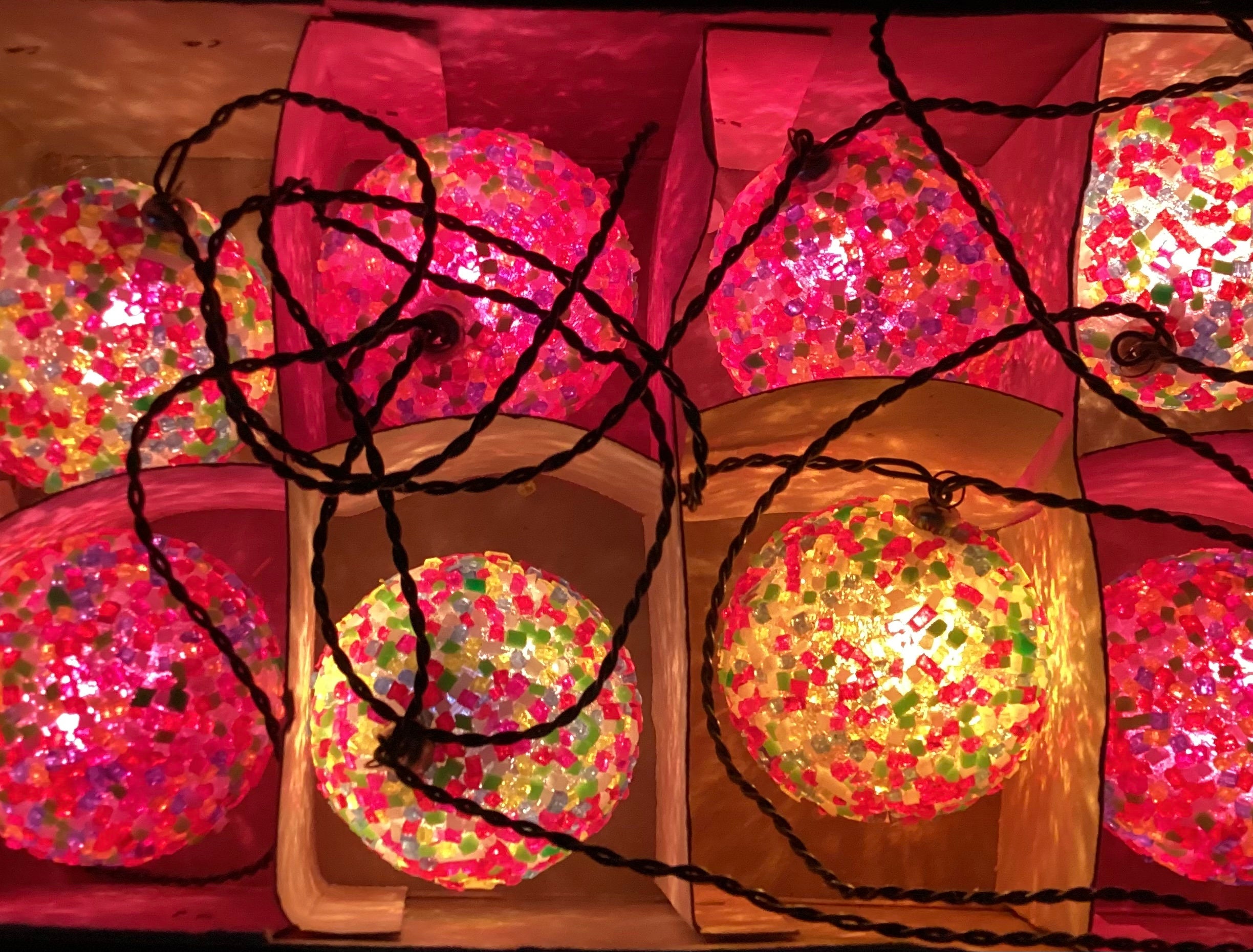 Vintage Genuine Miniature Light Set Balls With Multi Colored Sparkles ...