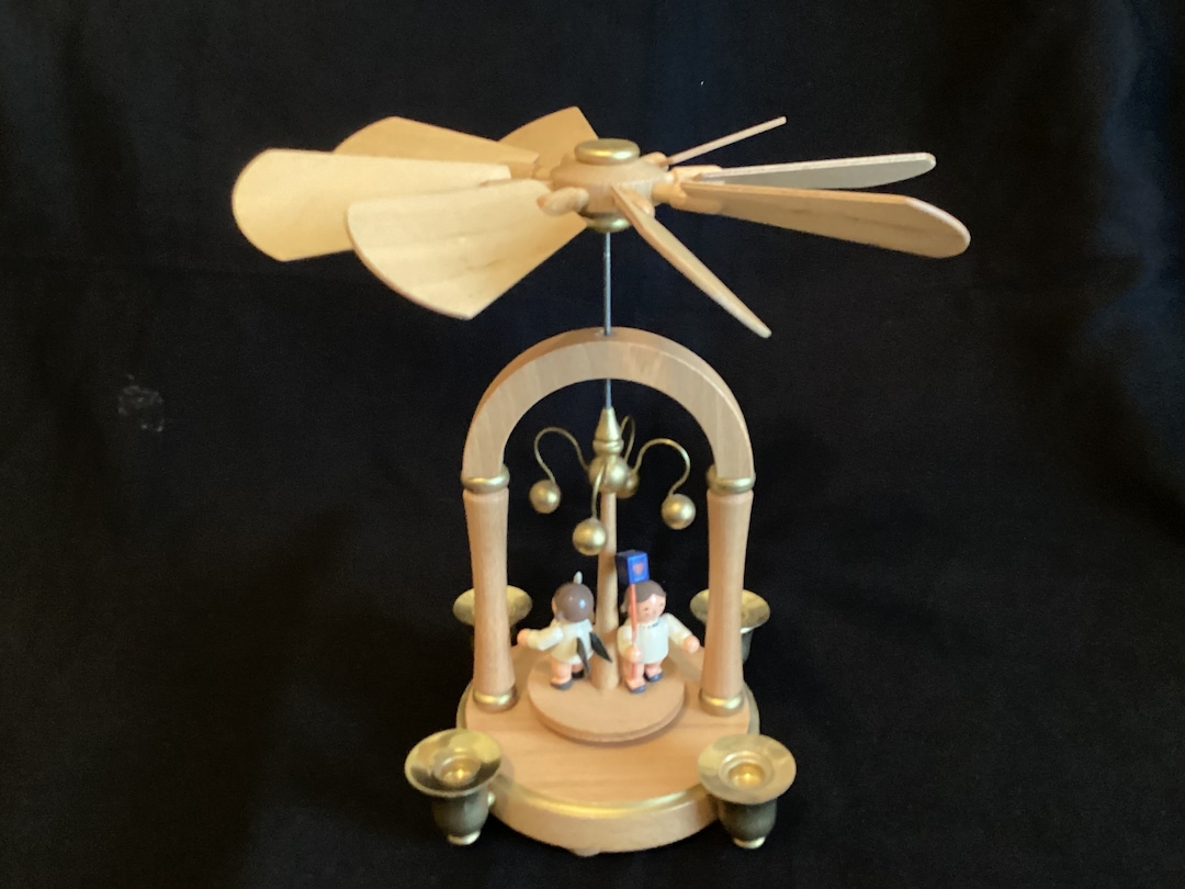 KWO Christmas Pyramid With Angels Natural Wood With Gold Trim - Etsy