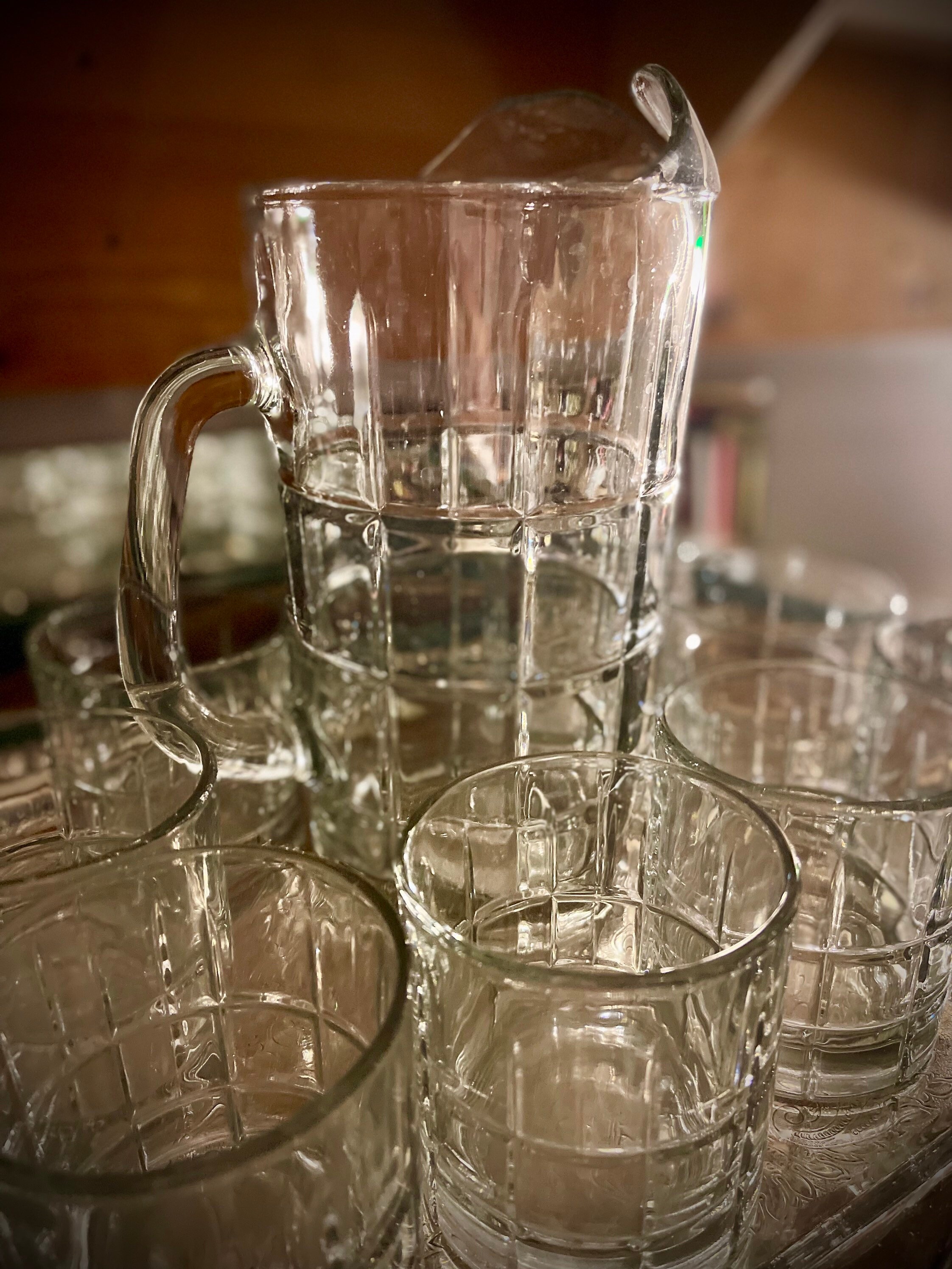 Anchor Hocking Tartan Leaded Crystal Clear Pitcher and Juice Glass Set ...
