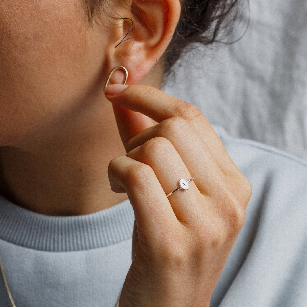 Personalized Initial Ring, Oval Initial Ring, Custom Letter Ring ...