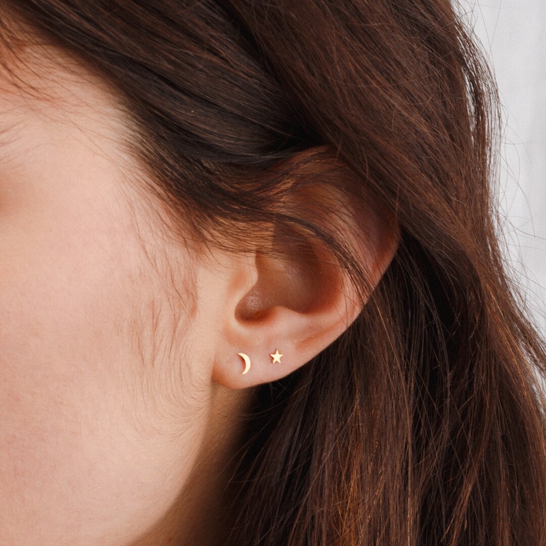 Crescent Moon Studs, Star Studs, Celestial Stud Earrings, Mix and Match ...