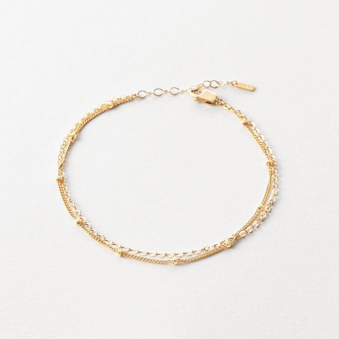 Dainty Double Chain Bracelet, Beaded Satellite Bracelet, Dual Chain ...