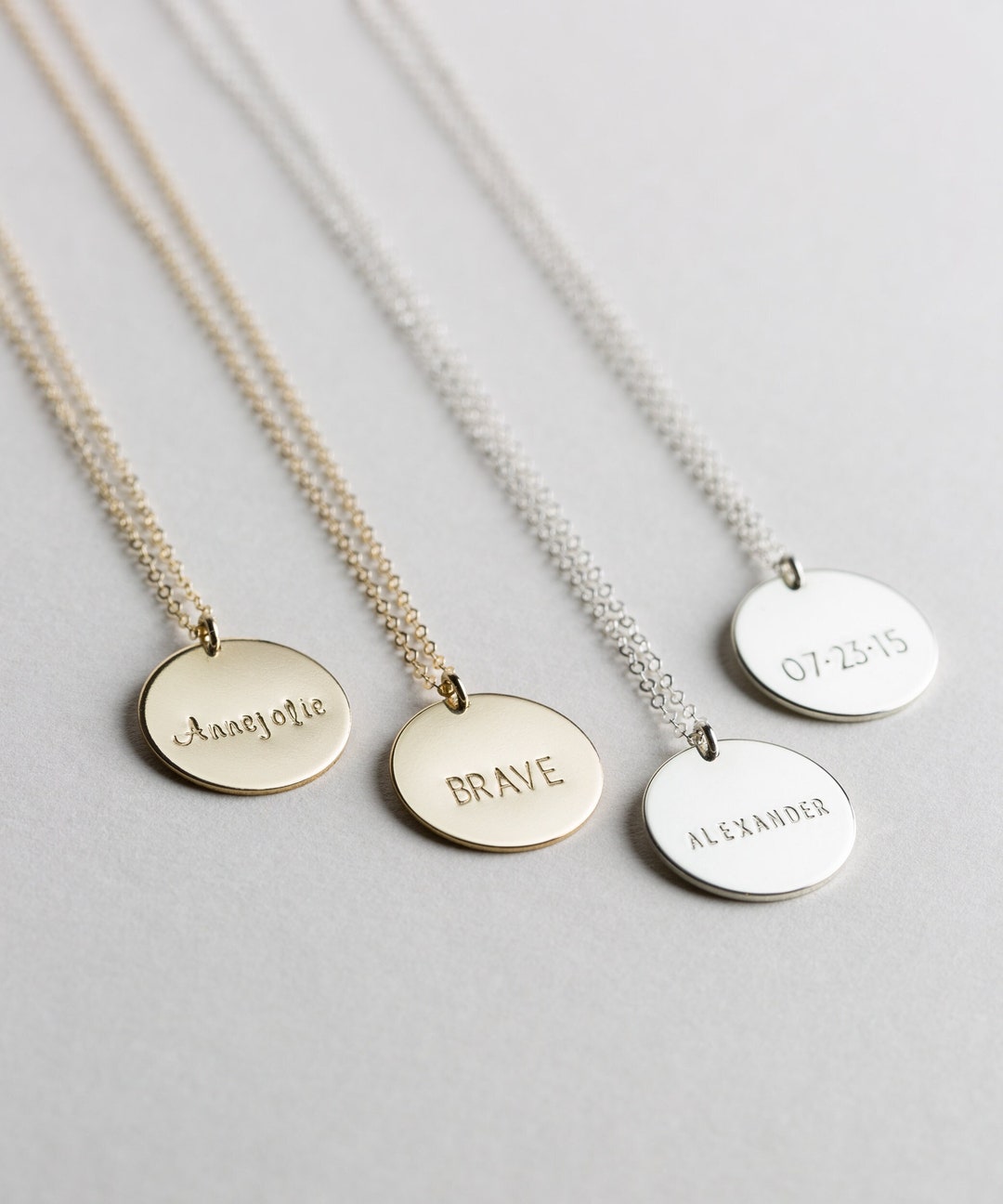 Custom Coin Necklace, Large Personalized Pendant Necklace, Simple Disk ...