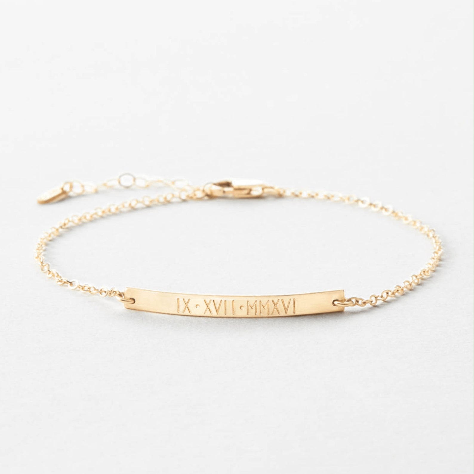 Dainty Personalized Bar Bracelet for Names, Dates, Coordinates 14k Gold ...