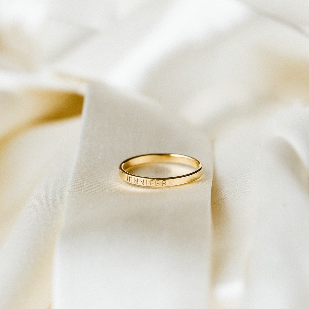 14k Solid Gold Personalized Ring, Custom Name Ring, Dainty Stacking ...