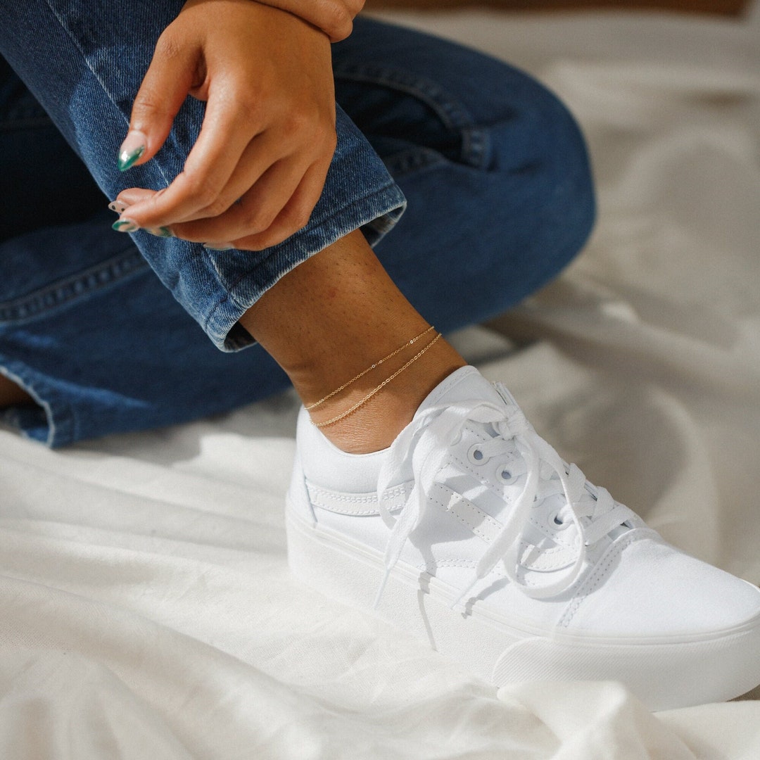 Dainty Double Chain Anklet, Cable Chain Anklet, Dual Chain Anklet | 14k ...