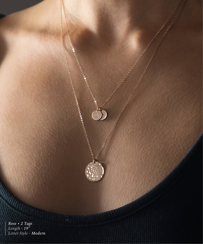 Custom Small Disk Necklace Personalized Circle Tag Hand | Etsy