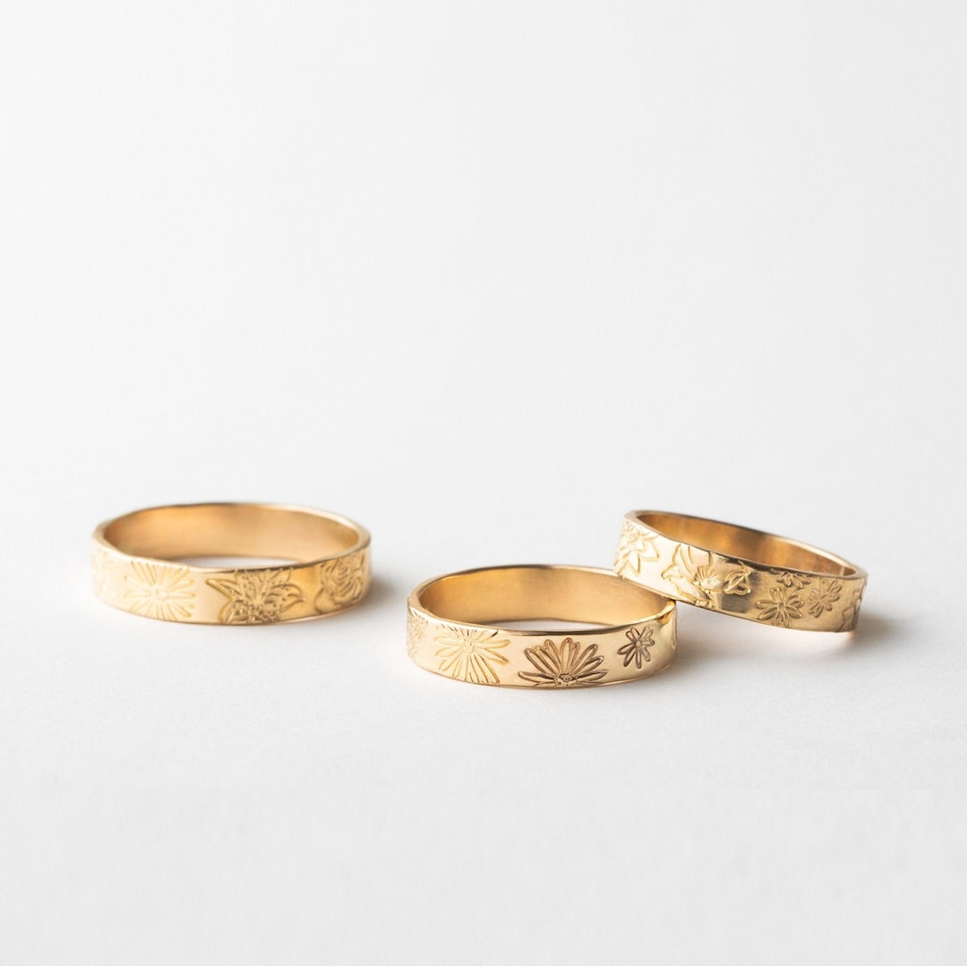 My Garden Band Ring, Floral Wedding Band, Custom Flower Ring, Floral ...