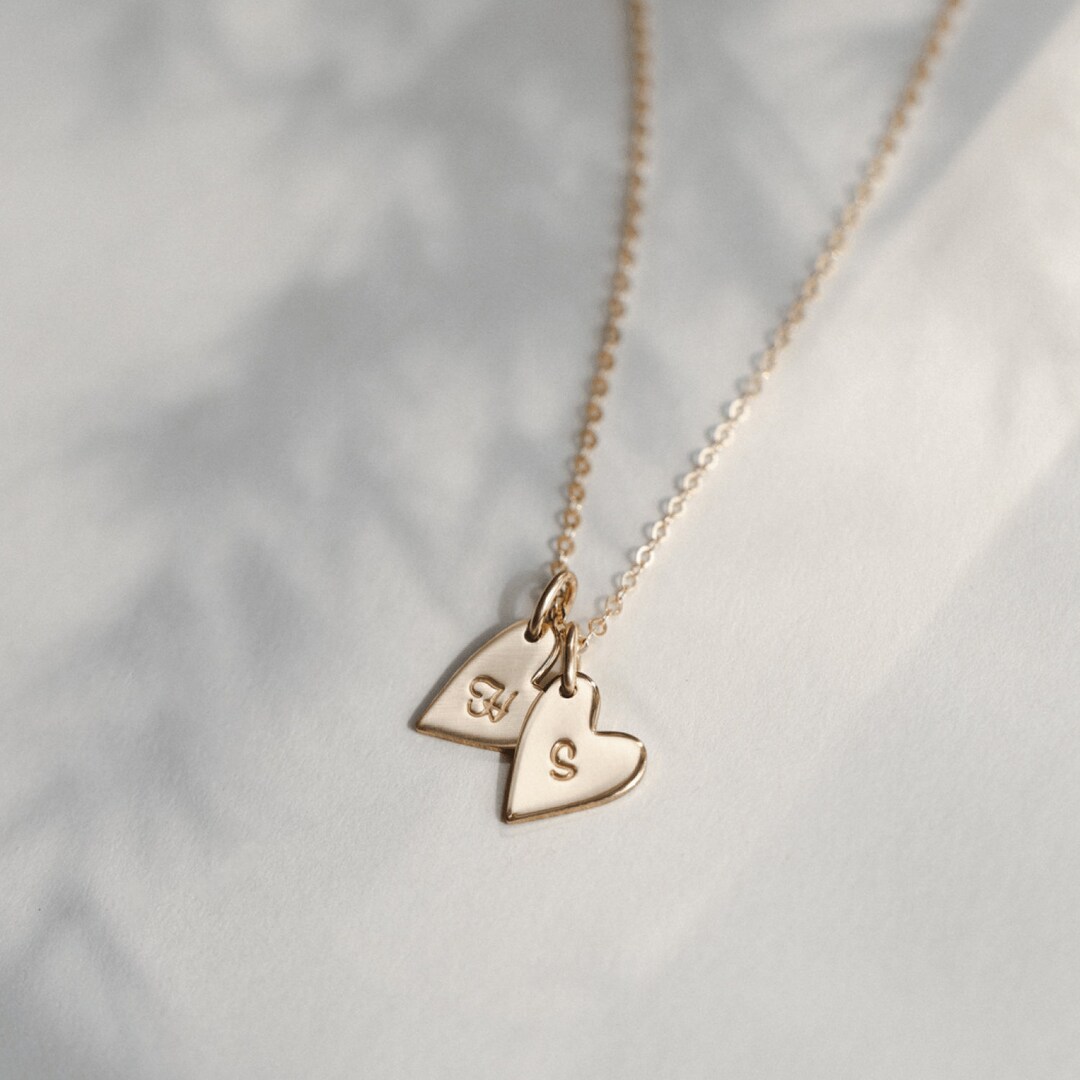 Heart Initial Necklace, Double Heart Necklace, Personalized Heart ...