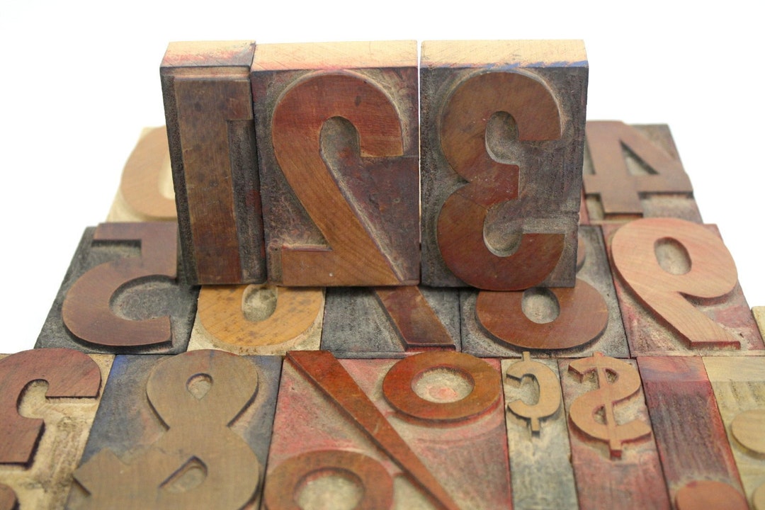 Wooden Letterpress Numbers and Punctuation Marks / 3 Wood Blocks ...