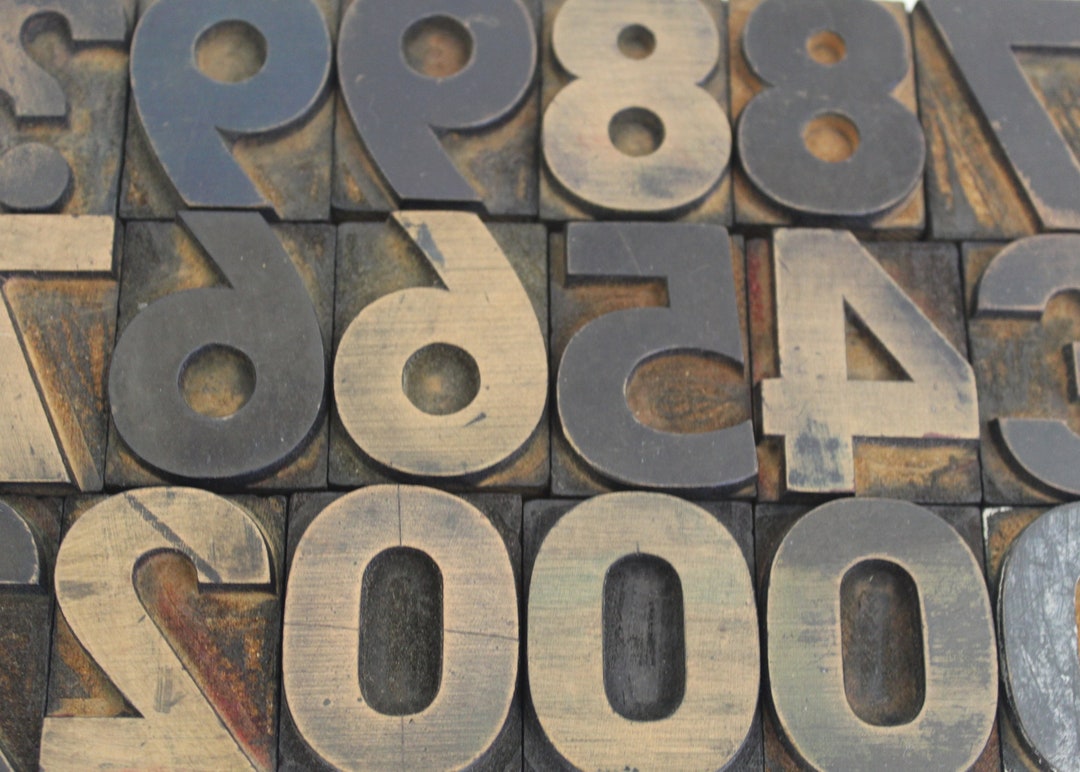 Wood Letterpress Numbers 1 1/2 Tall. 0 9 and Punctuation Marks / Pick ...