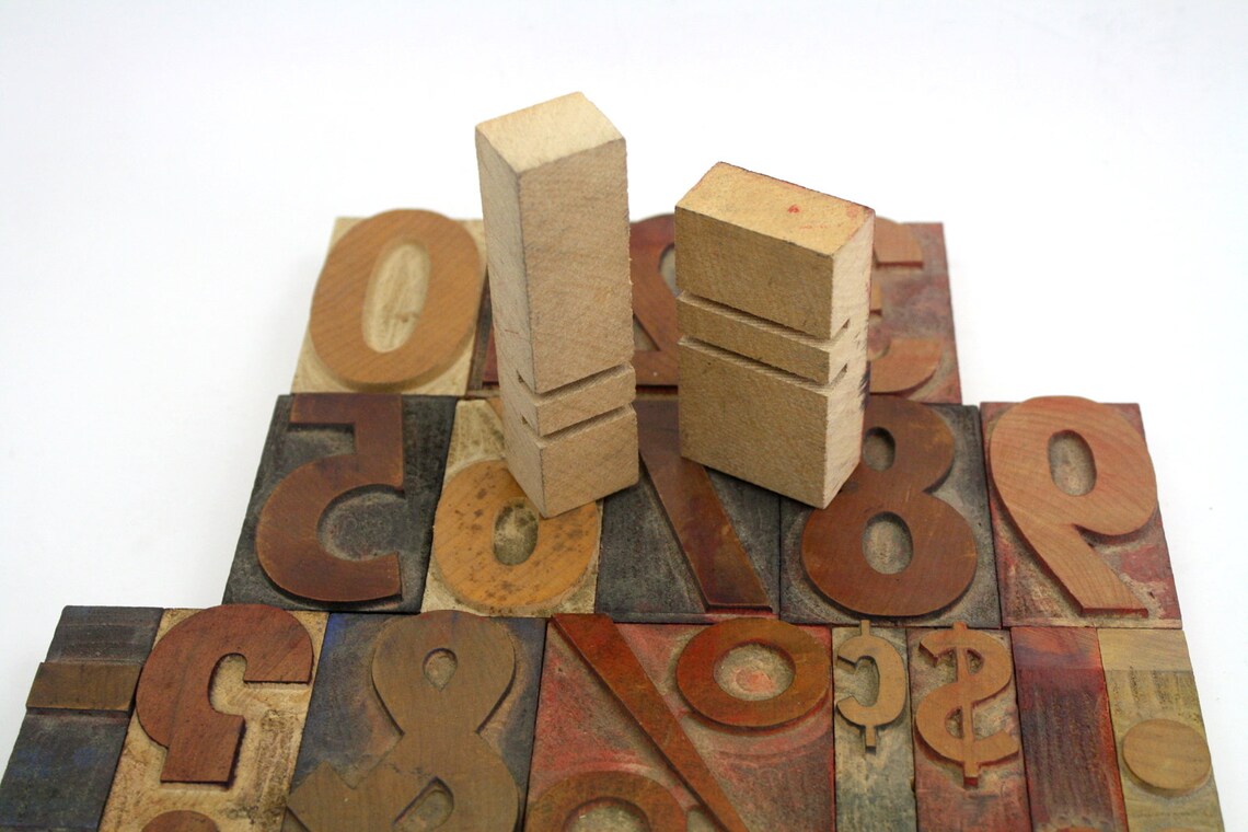 Wooden Letterpress Numbers and Punctuation Marks / 3 | Etsy