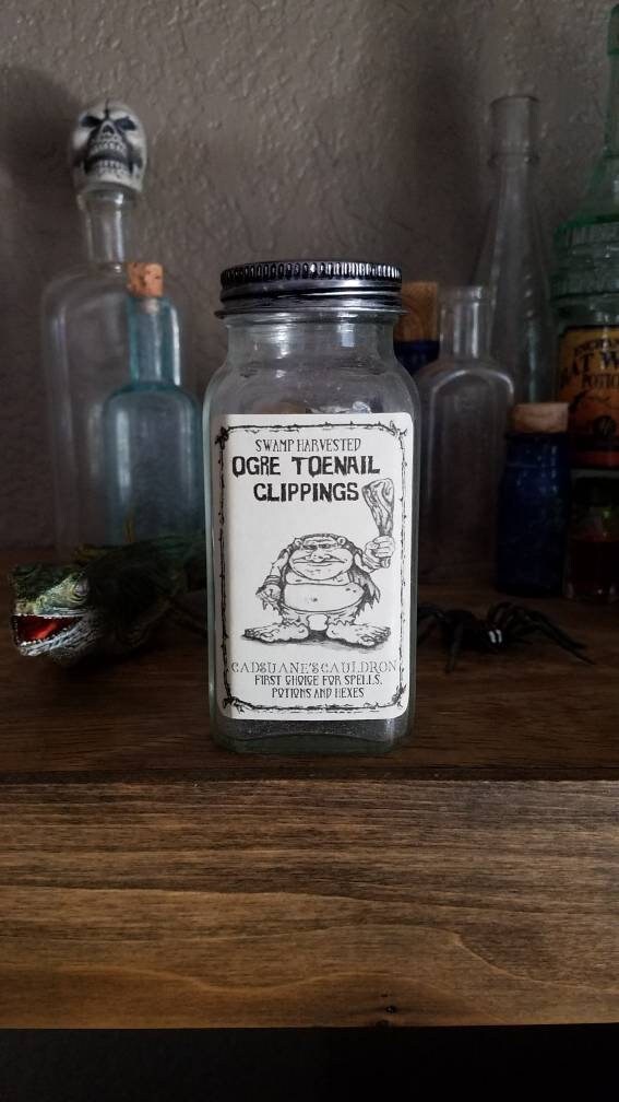 Ogre Toenail Clippings. Apothecary Glass Jar. Halloween Decor. | Etsy