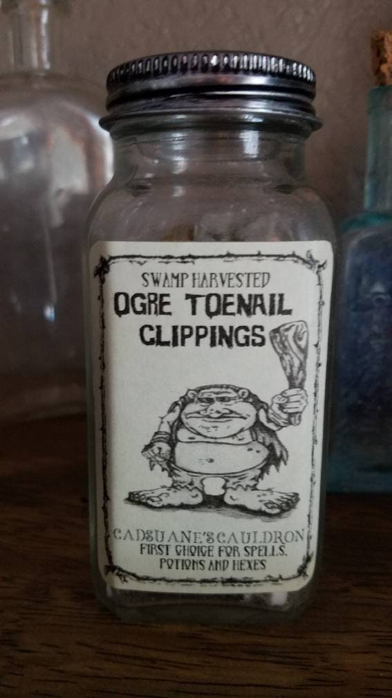 Ogre Toenail Clippings. Apothecary Glass Jar. Halloween Decor. | Etsy
