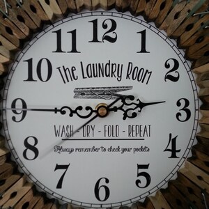 Farmhouse Laundry Room Clock. Wall Decor. Wash. Dry. Fold. Repeat. Wood ...