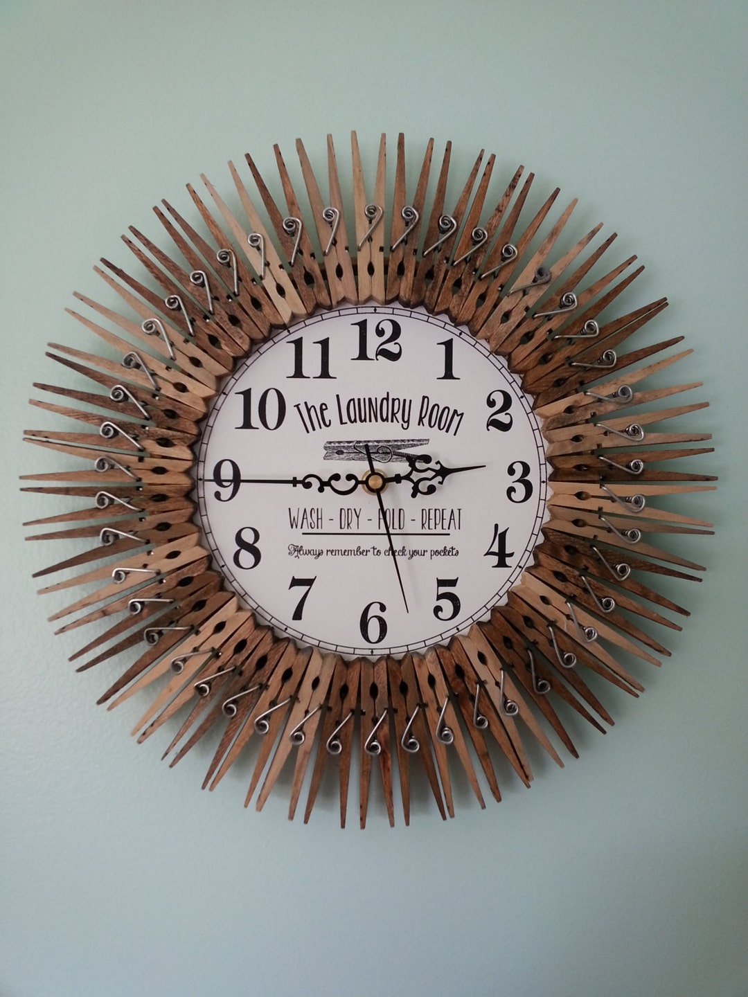 Farmhouse Laundry Room Clock. Wall Decor. Wash. Dry. Fold. Repeat. Wood ...