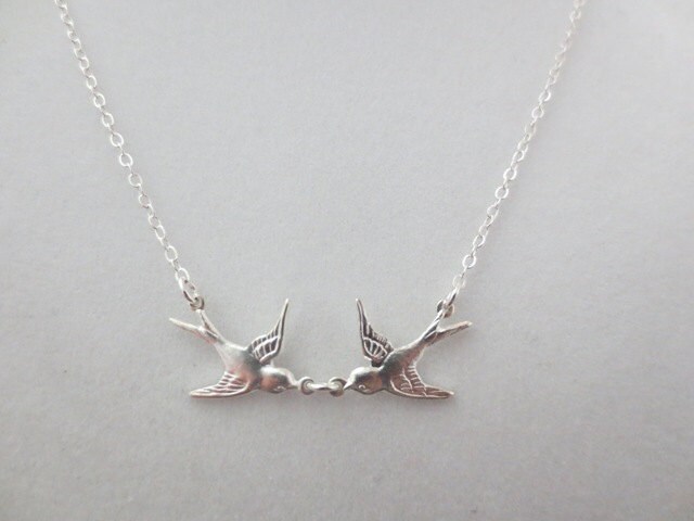 Two Sparrow Birds Necklace in STERLING SILVER Chainperfect | Etsy