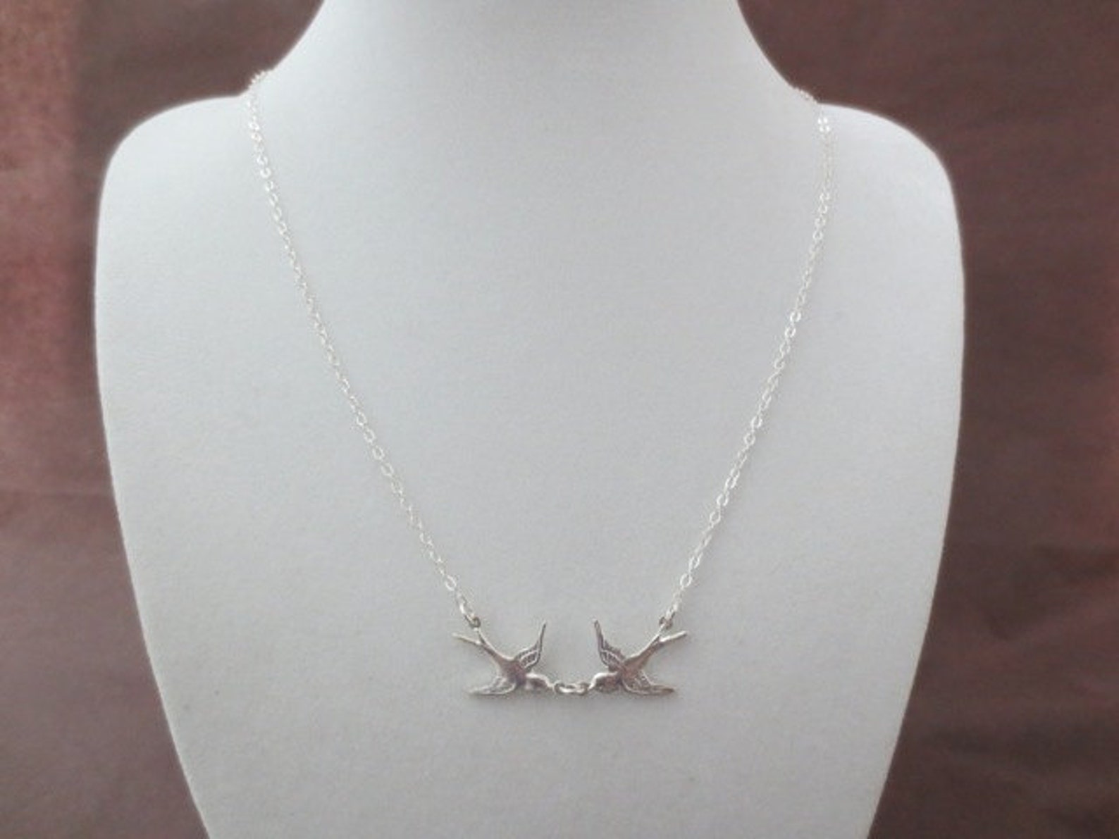 Two Sparrow Birds Necklace in STERLING SILVER Chainperfect | Etsy