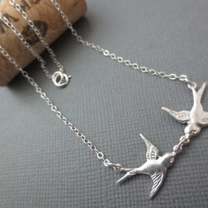 Two Sparrow Birds Necklace in STERLING SILVER Chainperfect | Etsy