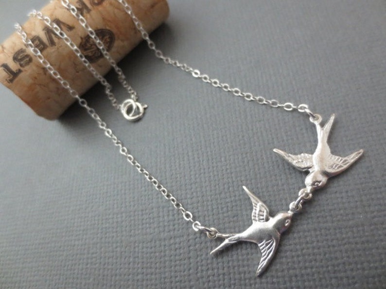 Two Sparrow Birds Necklace in STERLING SILVER Chainperfect | Etsy