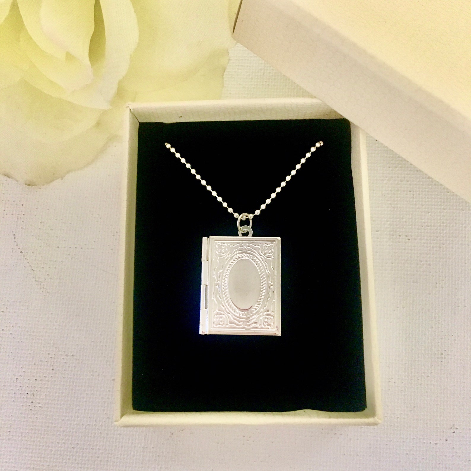 Silver Book Locket Necklace in STERLING SILVER Ball Chain-Book | Etsy