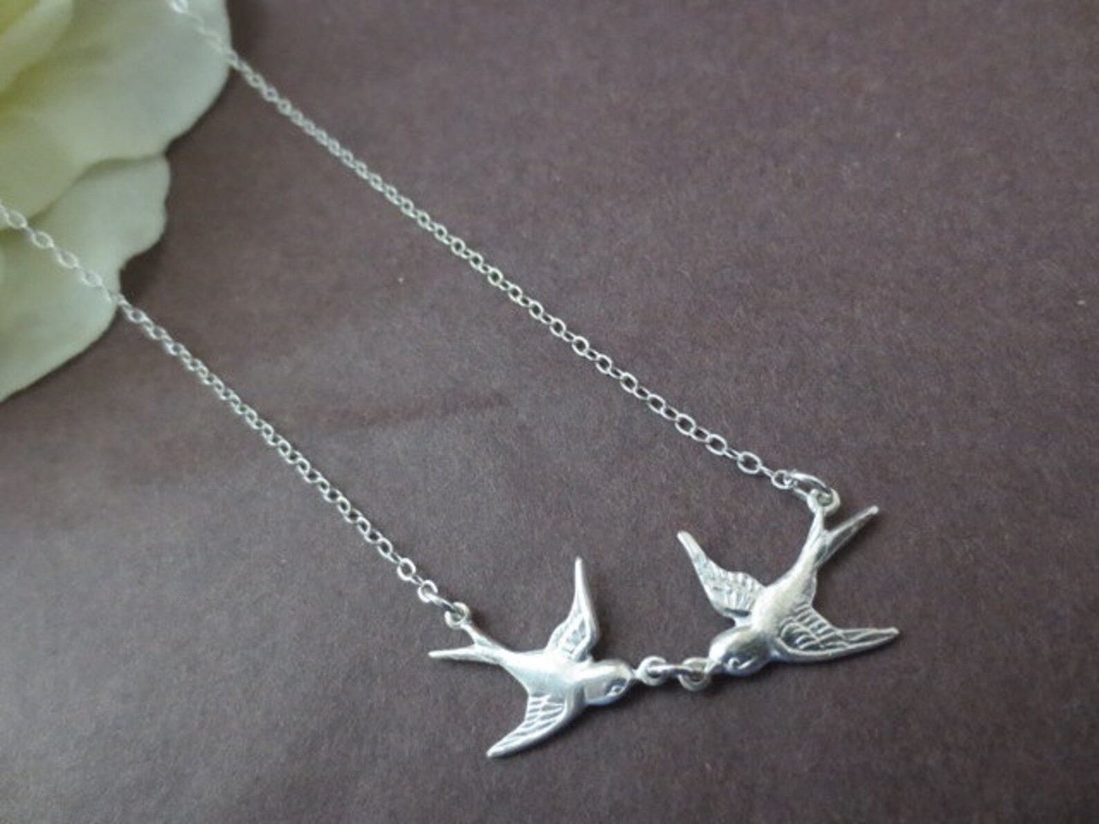 Two Sparrow Birds Necklace in STERLING SILVER Chainperfect | Etsy