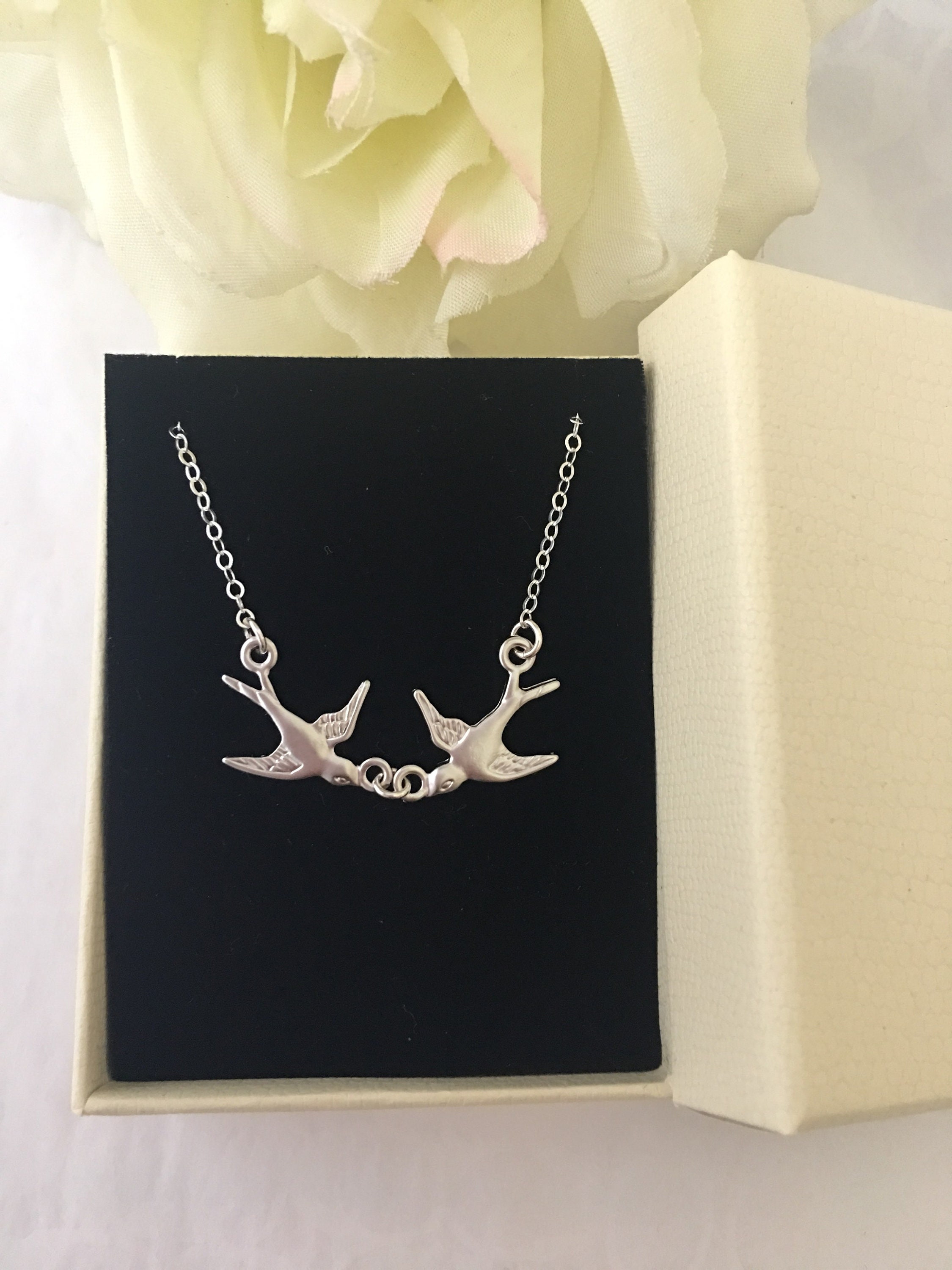 Two Sparrow Birds Necklace in STERLING SILVER Chainperfect | Etsy