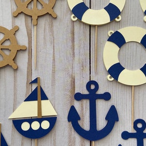 Nautical Cupcake Toppers. Vintage Nautical Birthday Party. Sailboat ...