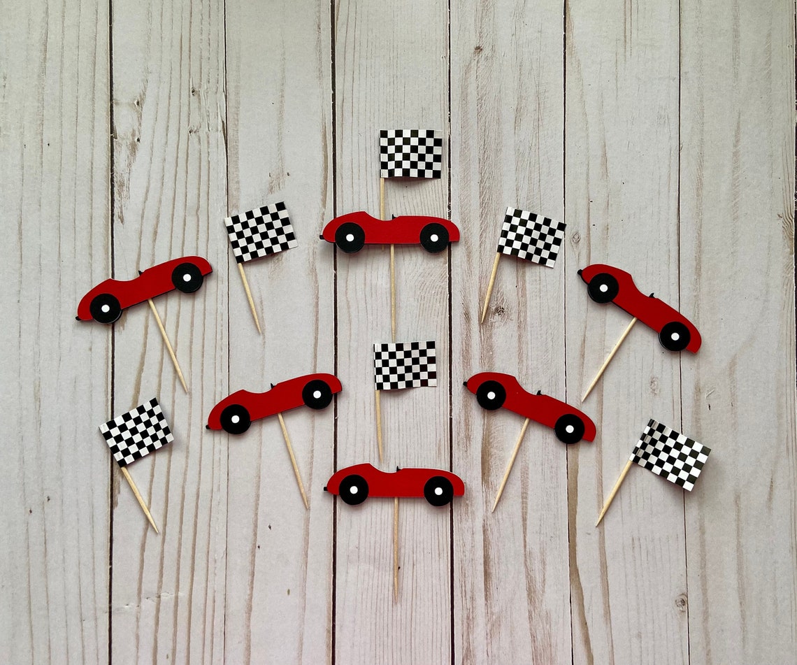 Race Car Cupcake Toppers. Race Car Flag Cupcake Topper. Race - Etsy