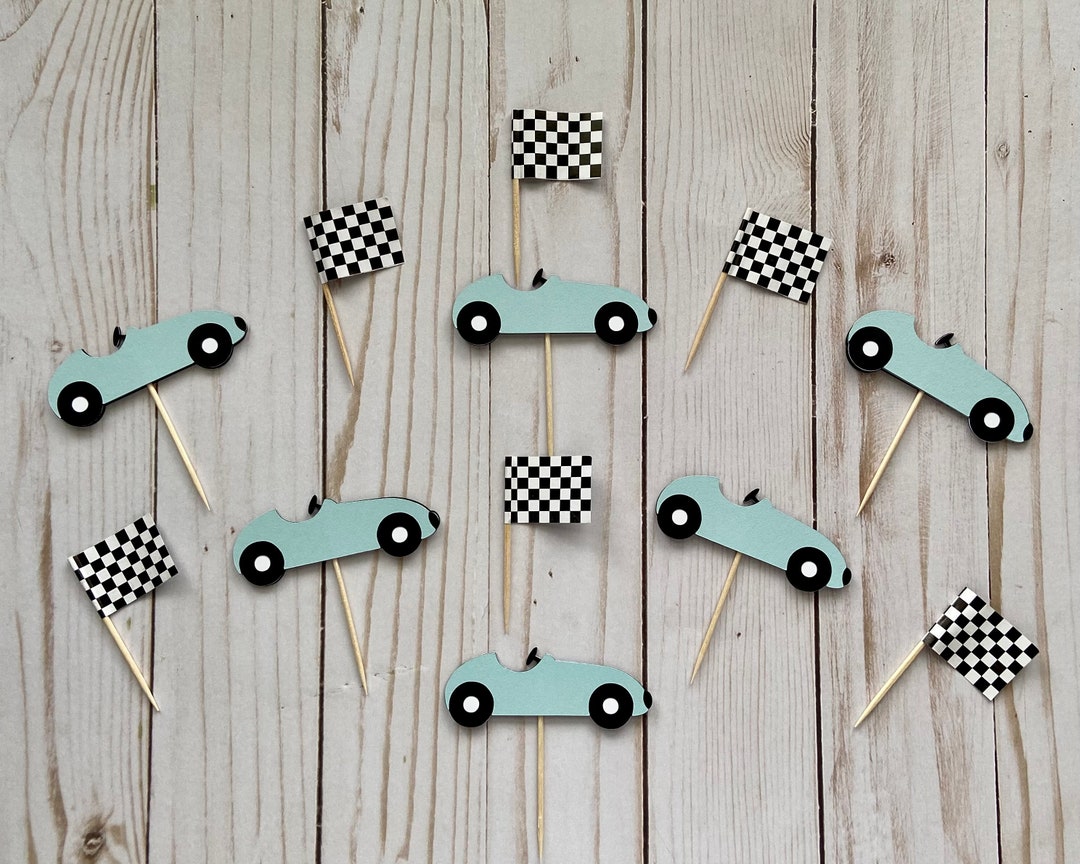Retro Race Car Cupcake Toppers. Race Car Flag Cupcake Topper. Race Car ...