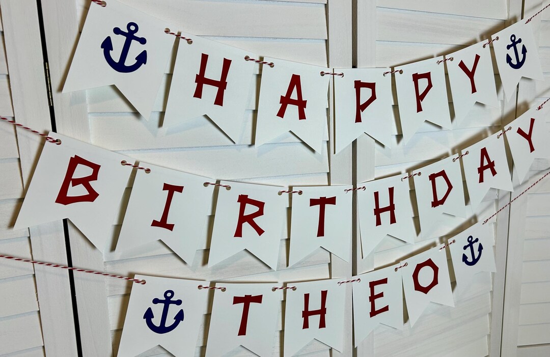 Nautical Happy Birthday Banner, Handmade Party Decor - Etsy