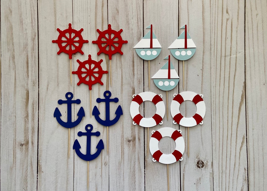 Nautical Cupcake Toppers. Nautical Birthday Party. Anchor Cupcake ...
