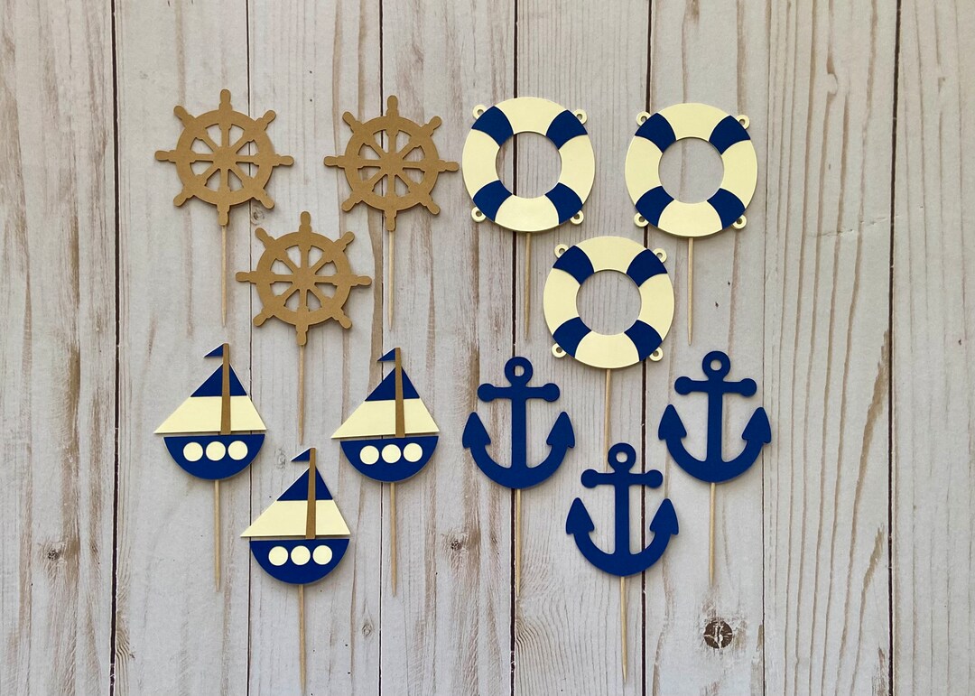 Nautical Cupcake Toppers. Vintage Nautical Birthday Party. Sailboat ...