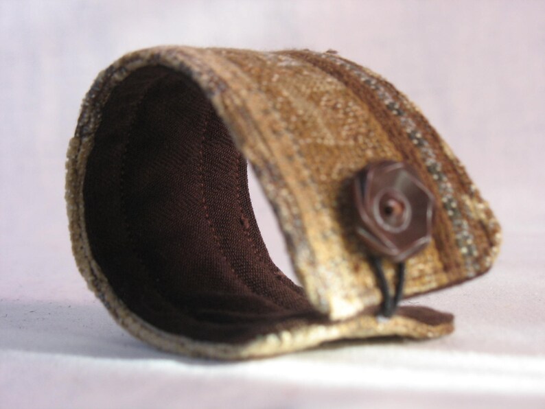Fabric bracelet cuff brown | Etsy