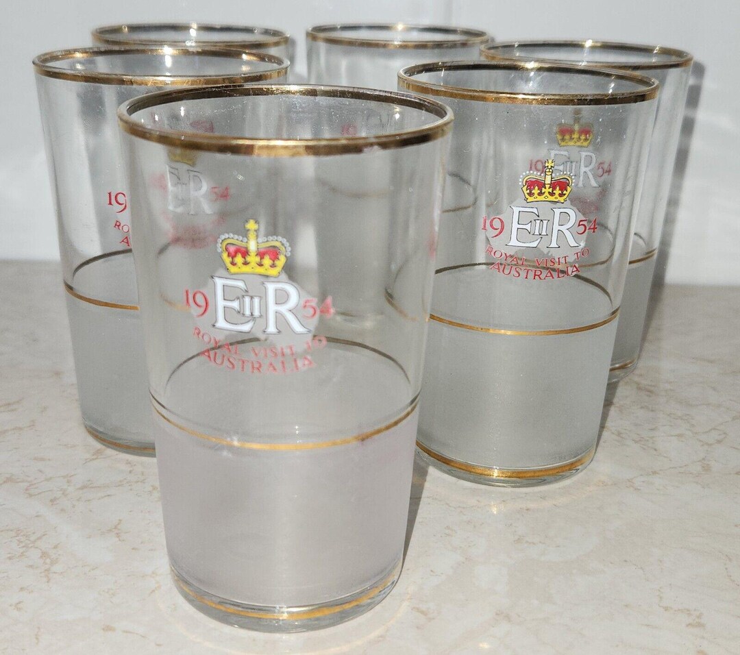 Queen Elizabeth II Royal Visit 1954 Commemorative Glasses Set of 6 ...