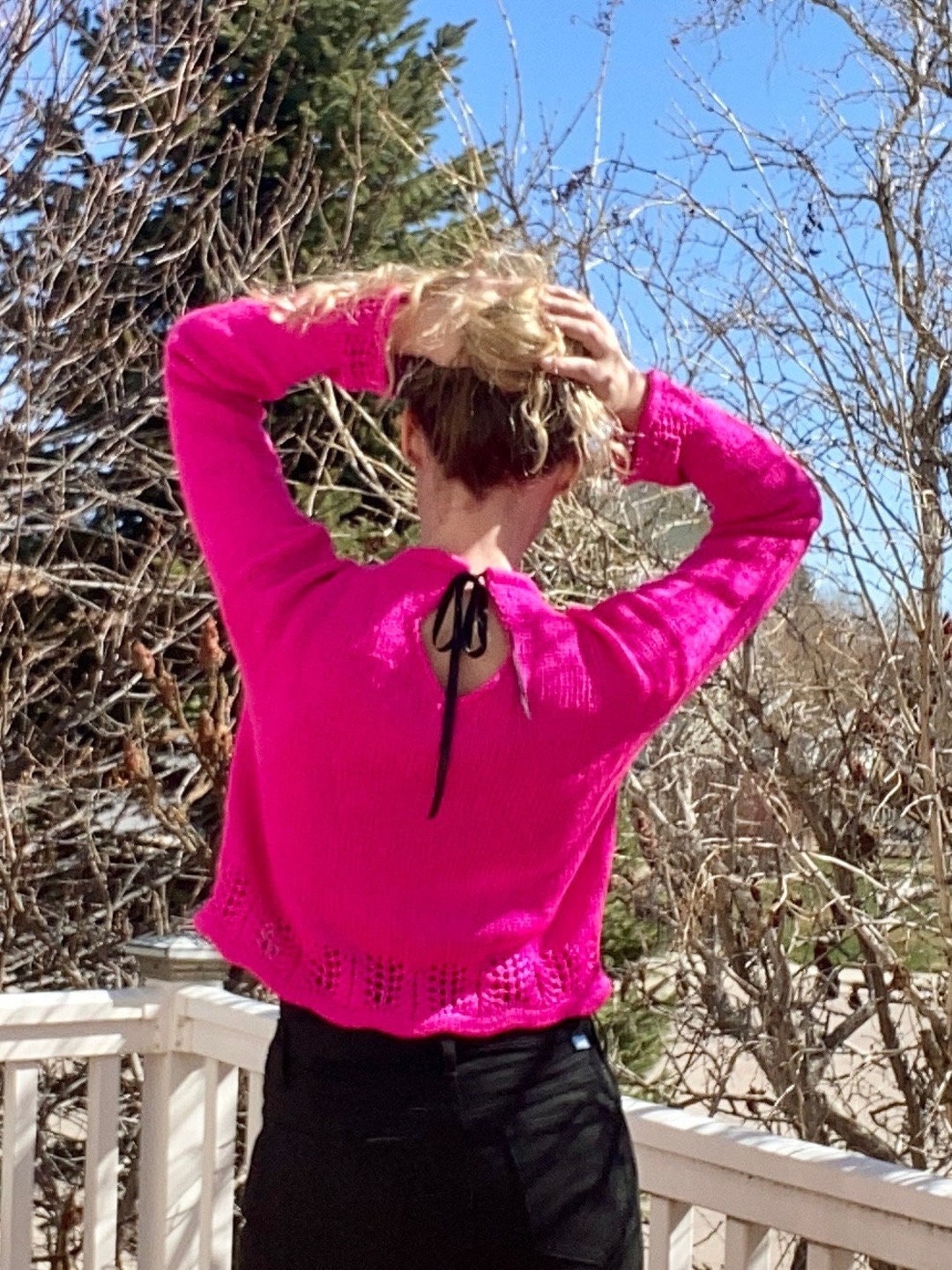 Dianthus Top Knitting Pattern: Lace Hem and Cuffs, Keyhole Neck Cropped ...