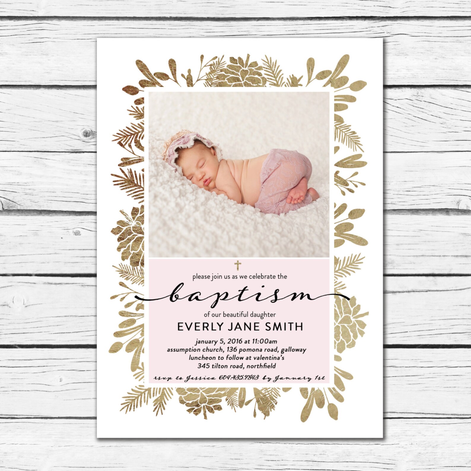 Gold Baptism Invitation Girl's Baptism Invitation Girl | Etsy