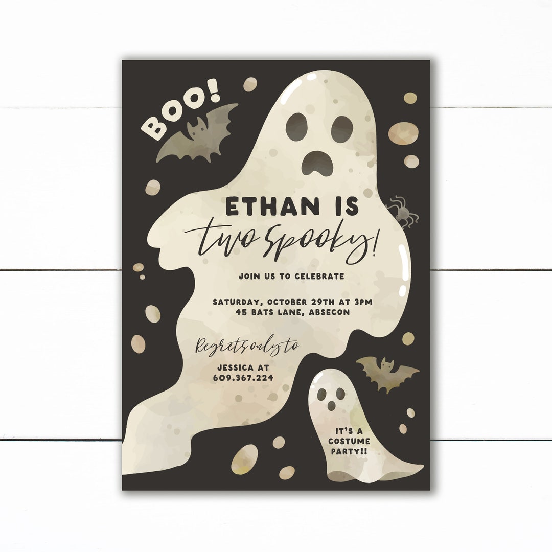 Two Spooky Ghost Birthday Invitation, Halloween Party (printable) - Etsy