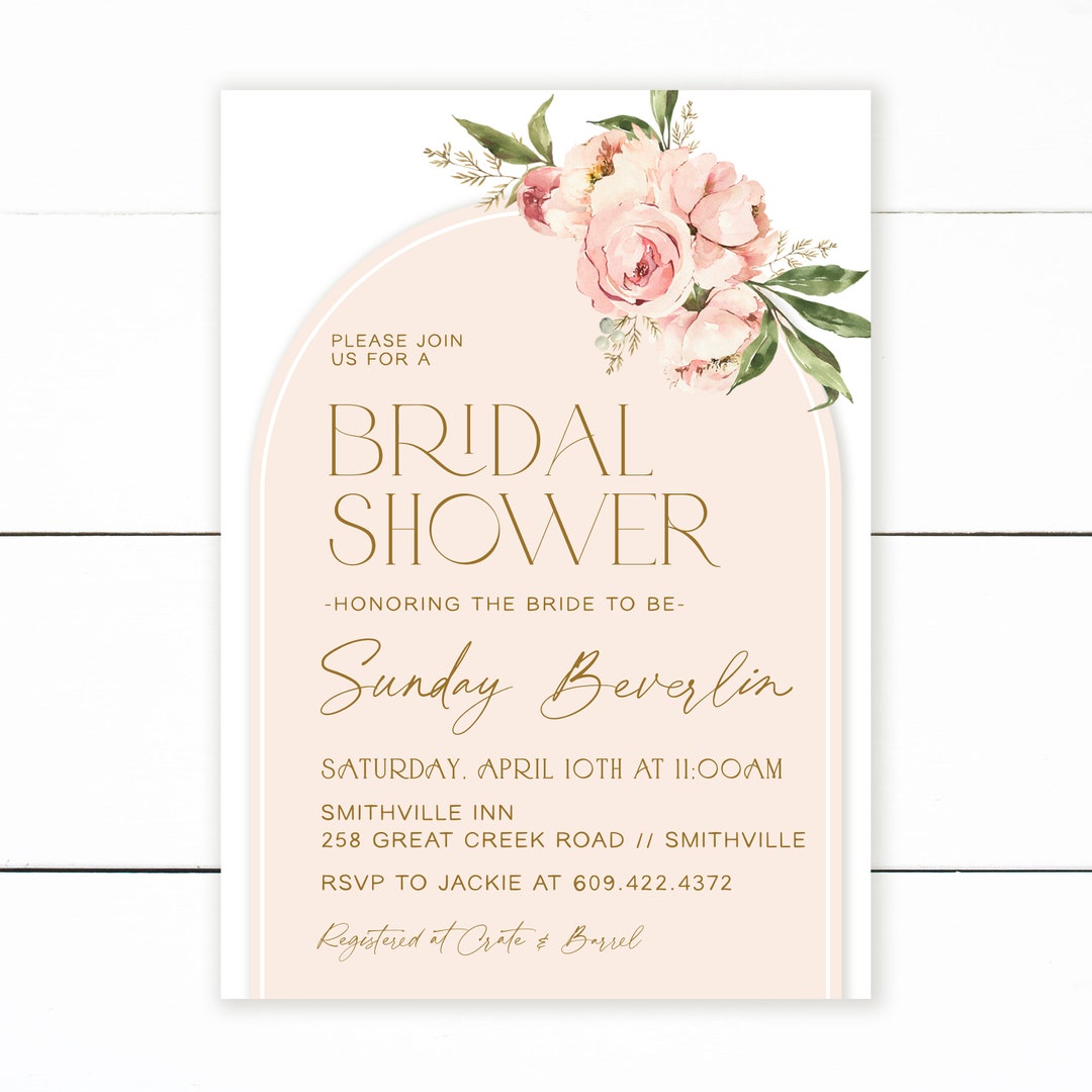 Floral Arch Bridal Shower Invitation, Peony Arch Shower Invite, Peony ...