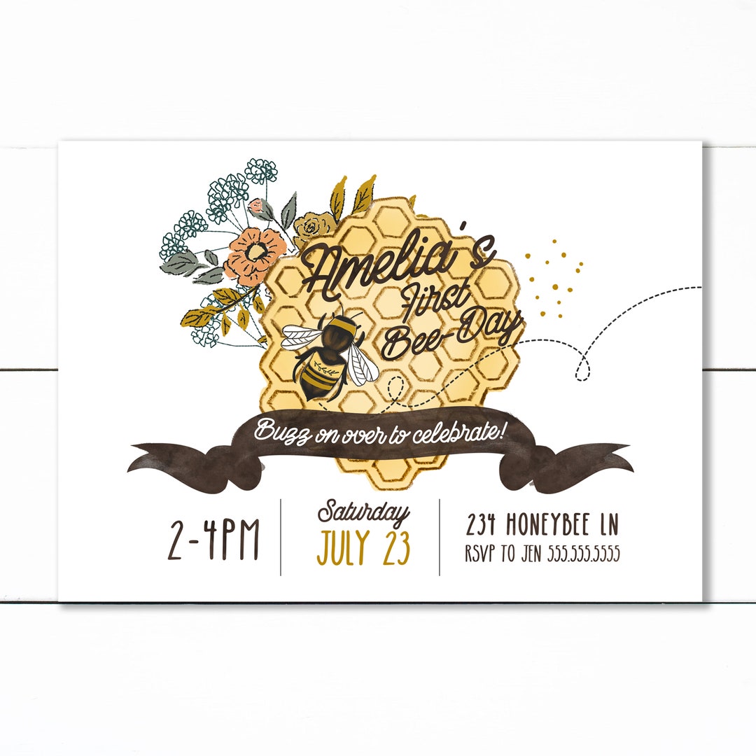 Bee Invitation Honey Bee Birthday Party Invitation First Bee - Etsy