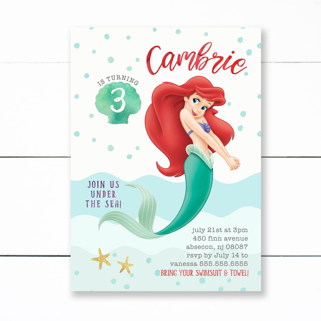 Little Mermaid Birthday Invitation Disney Ariel Invite - Etsy Hong Kong