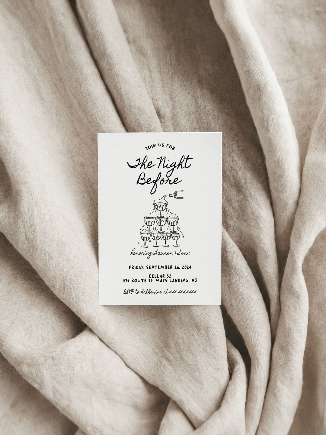 The Night Before Invitation, Rehearsal Dinner Invitation, Hand Drawn ...