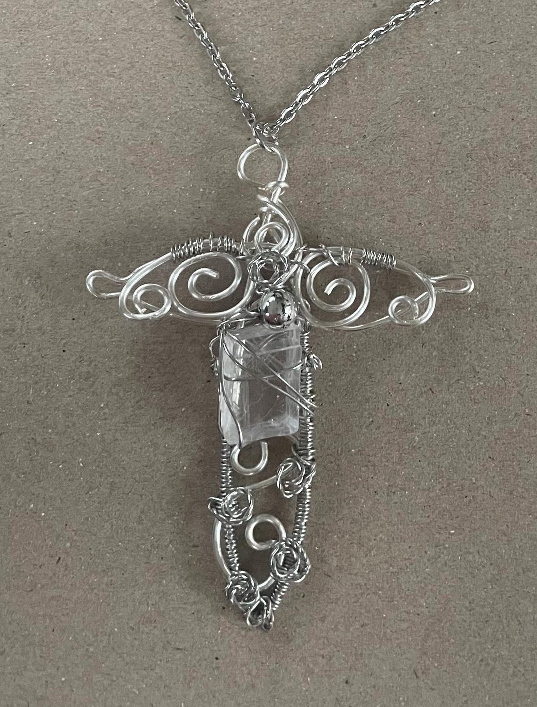 Icelandic Spar Cross Pendant, Wire Wrapped Celtic Cross Pendant - Etsy