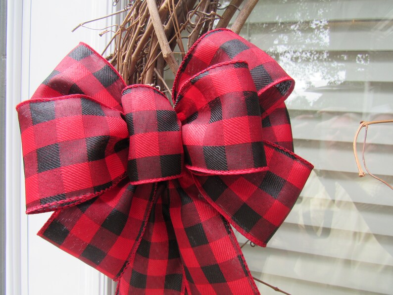 Wreath Bow In Red And Black Buffalo Check Holiday Bow T Etsy