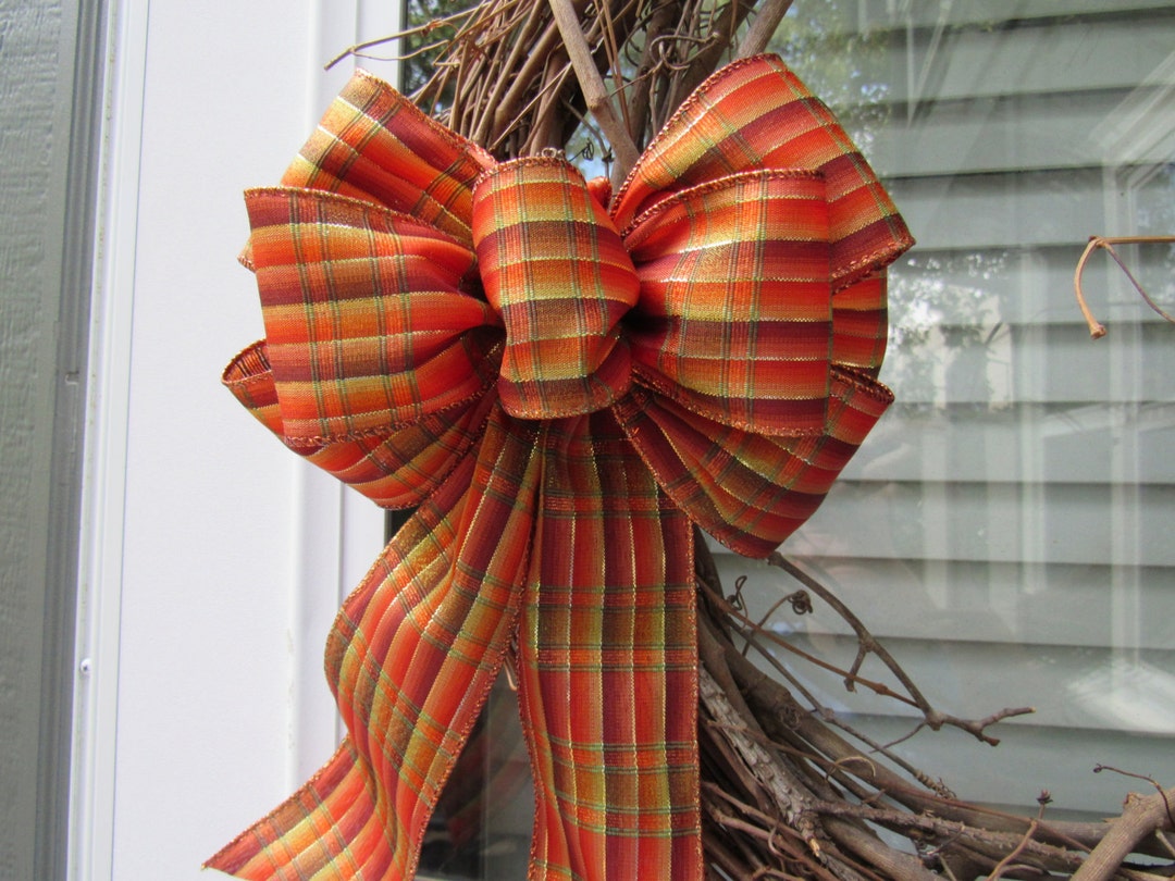 Fall Wreath Bow, Fall Decor, Thanksgiving Decor, Orange, Brown,red ...