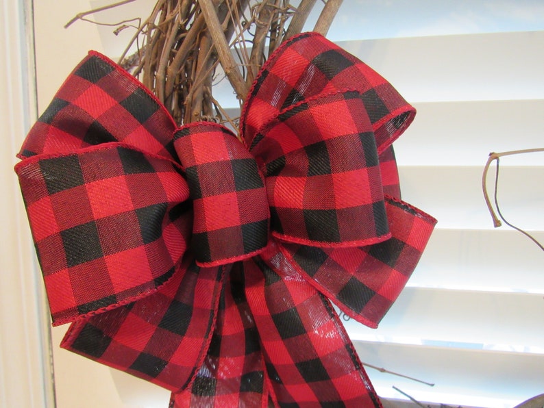 Wreath Bow in Red and Black Buffalo Check, Holiday Bow, Gift or Package ...