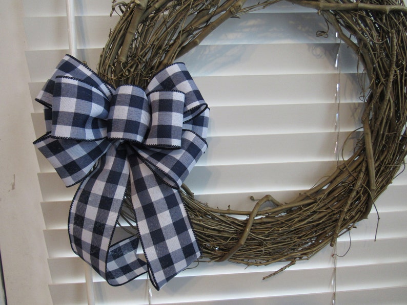 Navy Blue and White Wreath Bow, Bow for Wreath, Matte Satin/taffeta ...